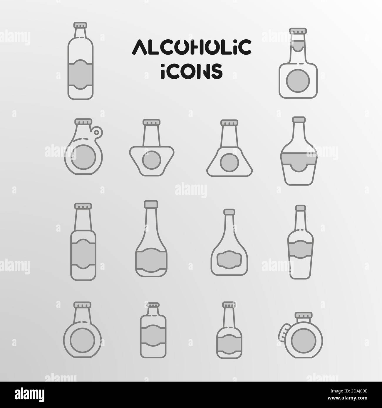Set of vector linear icons of alcohol bottles! Patterns with stroke and ...