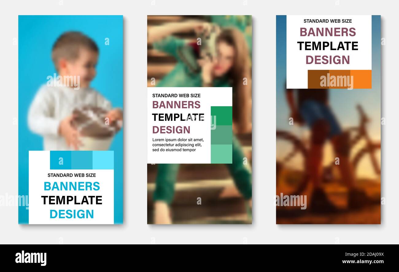 Set of vertical web banners with place for photo and squares for the ...