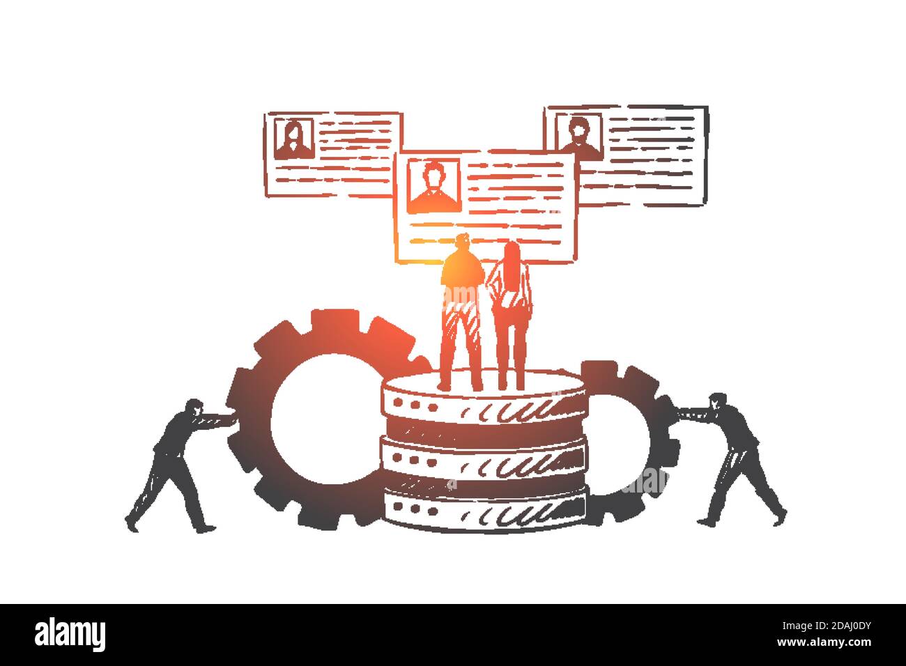 Customer, relationship, management, CRM concept sketch. Hand drawn ...