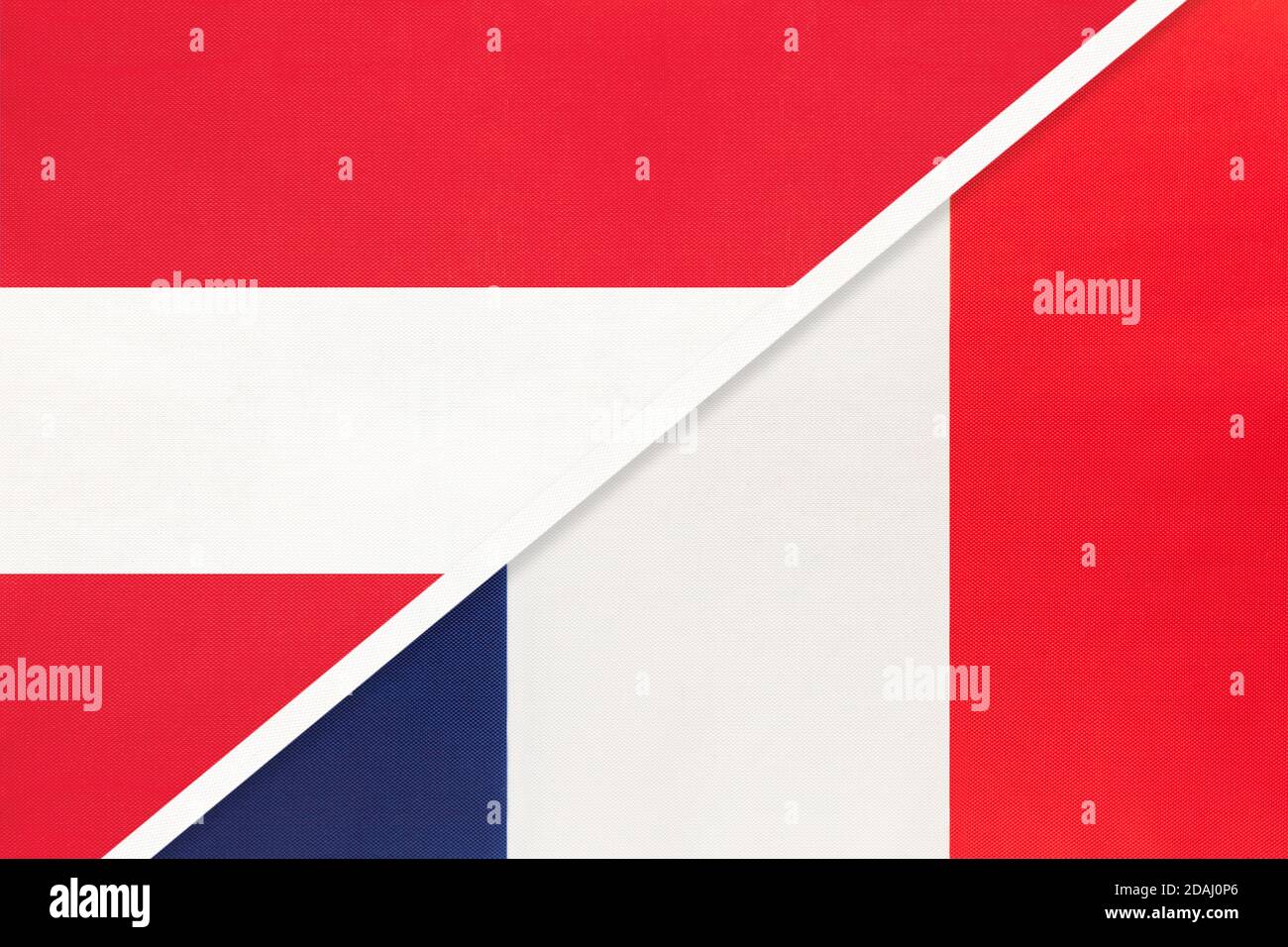 Austria and France or French Republic, national flags from textile ...