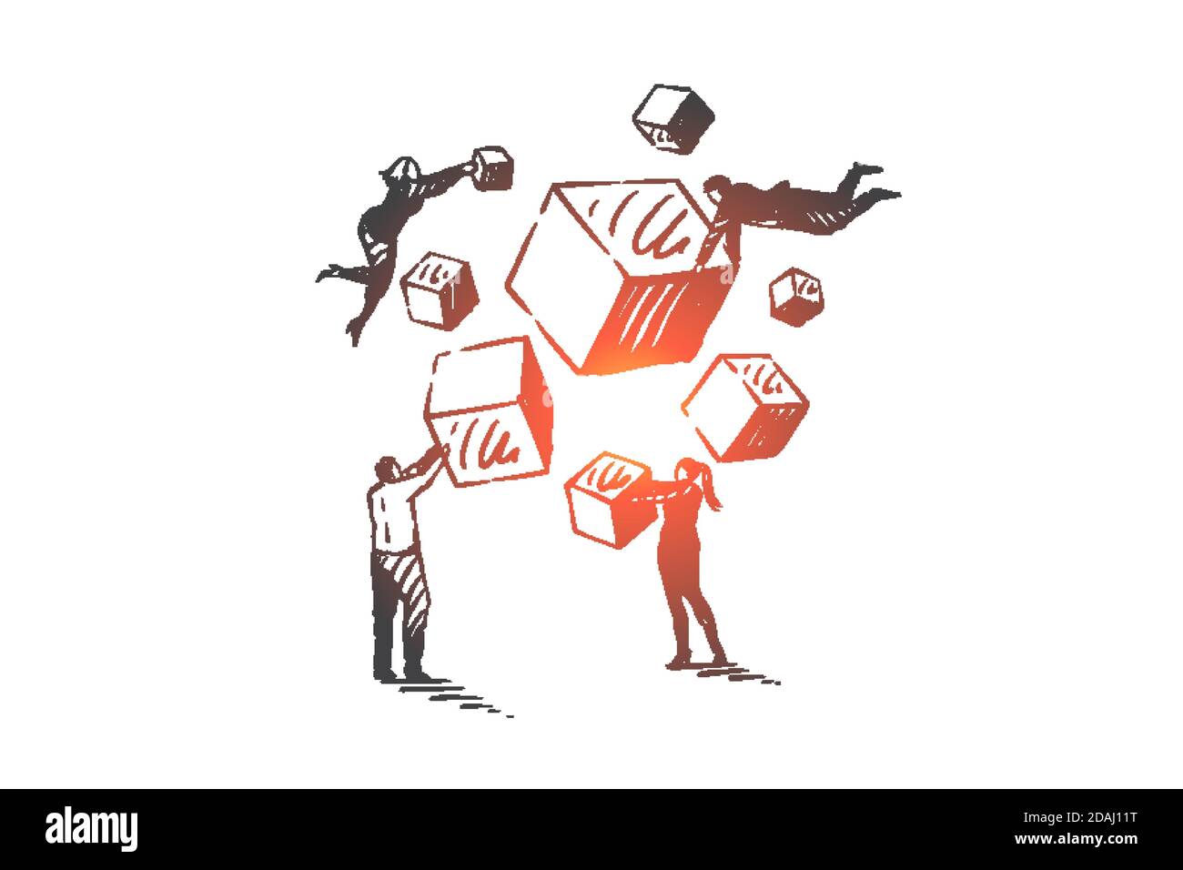 Teamwork, coworking, partnership, success concept sketch. Hand drawn ...