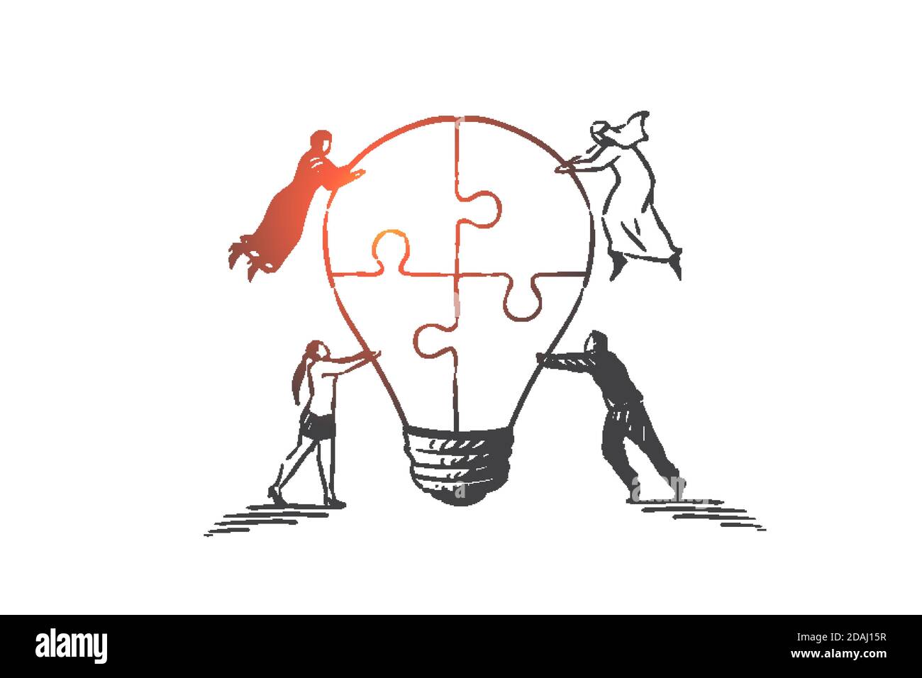 Teamwork, coworking, partnership, success concept sketch. Hand drawn ...