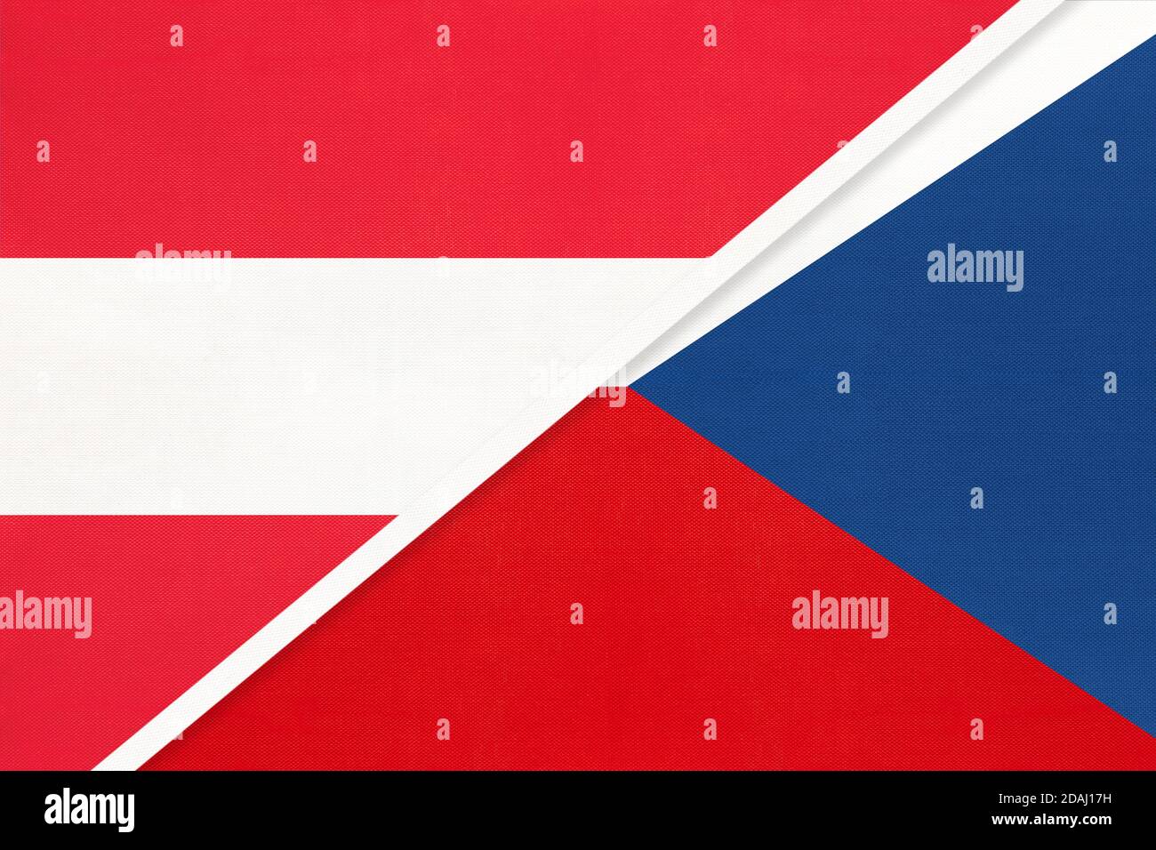 Austria and Czech Republic or Czechia, national flags from textile ...