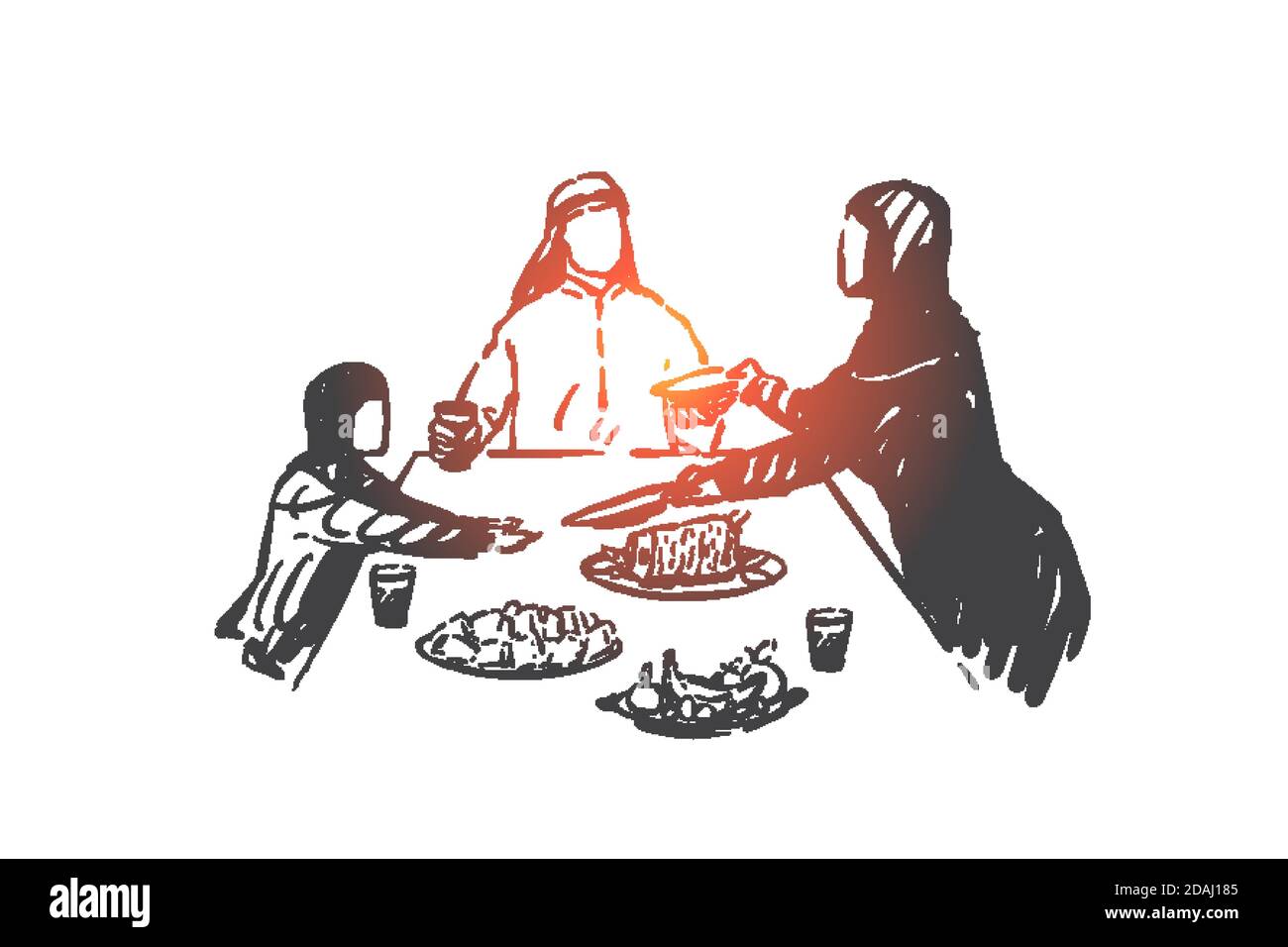 Family dinner concept sketch. Hand drawn isolated vector illustration ...