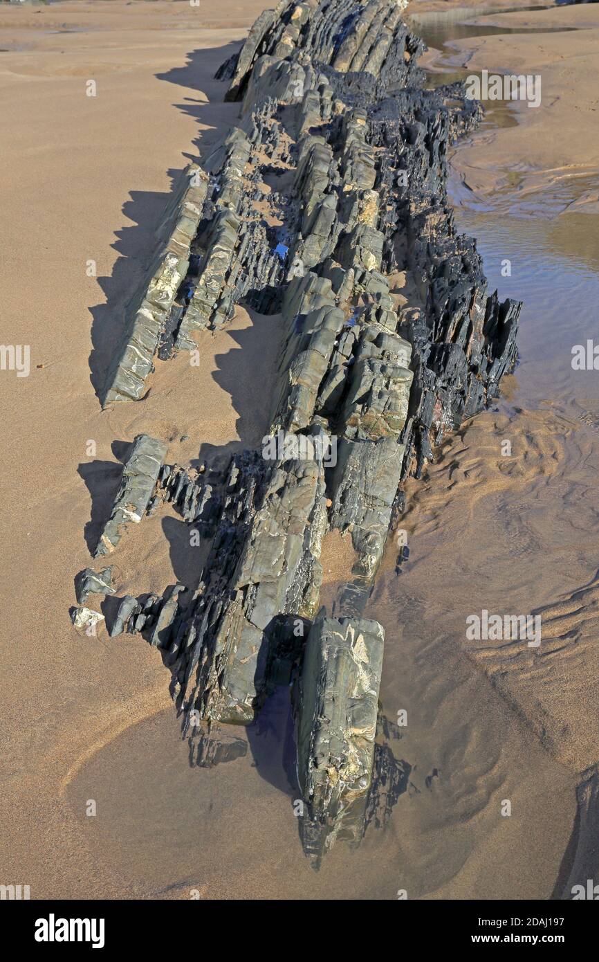 Rock Ledges on the beach at Duckpool in Cornwall Stock Photo - Alamy