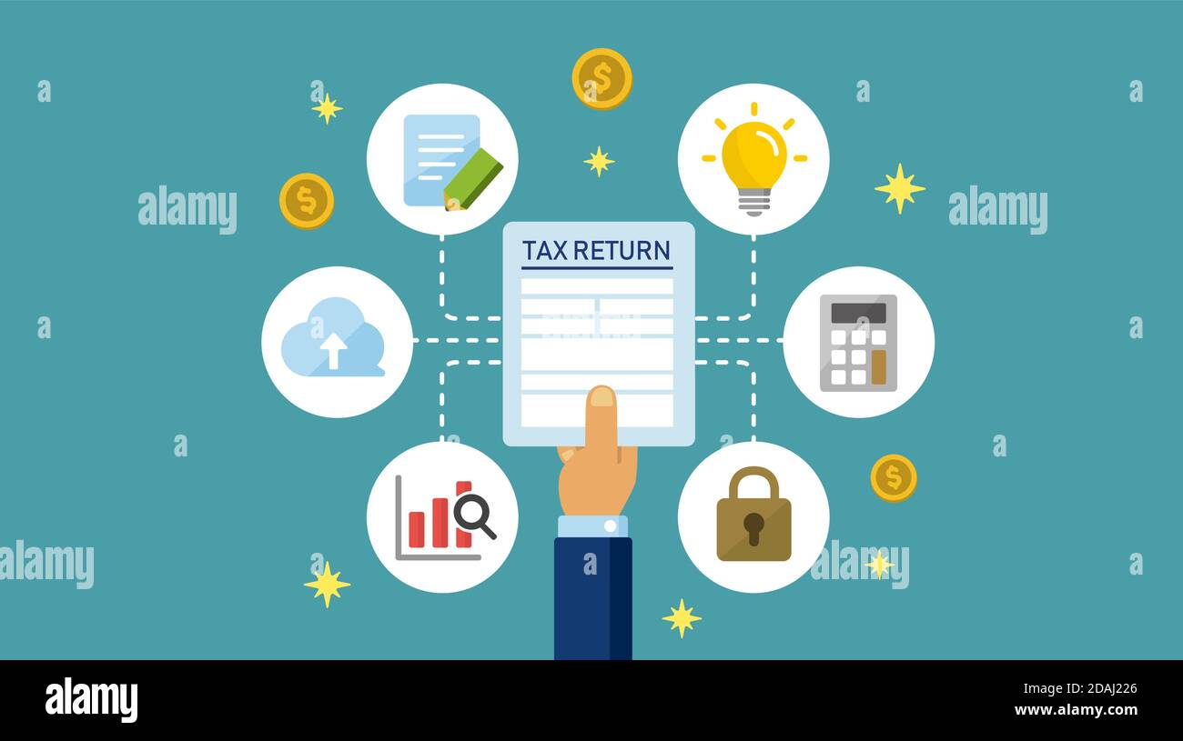 Tax return, submit tax document, tax form /cartoon banner illustration ...
