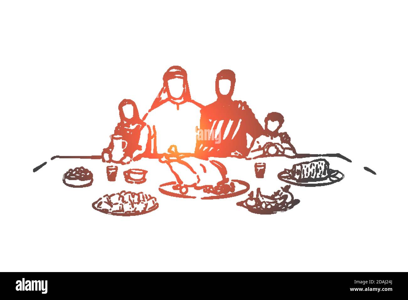 Family dinner concept sketch. Hand drawn isolated vector illustration ...
