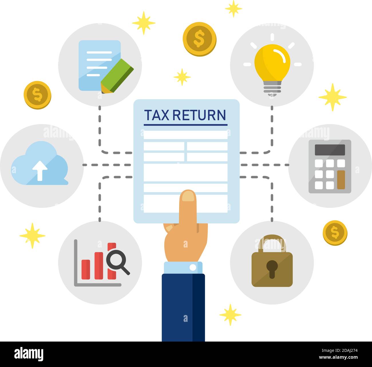 Tax return, submit tax document, tax form /cartoon banner illustration ...