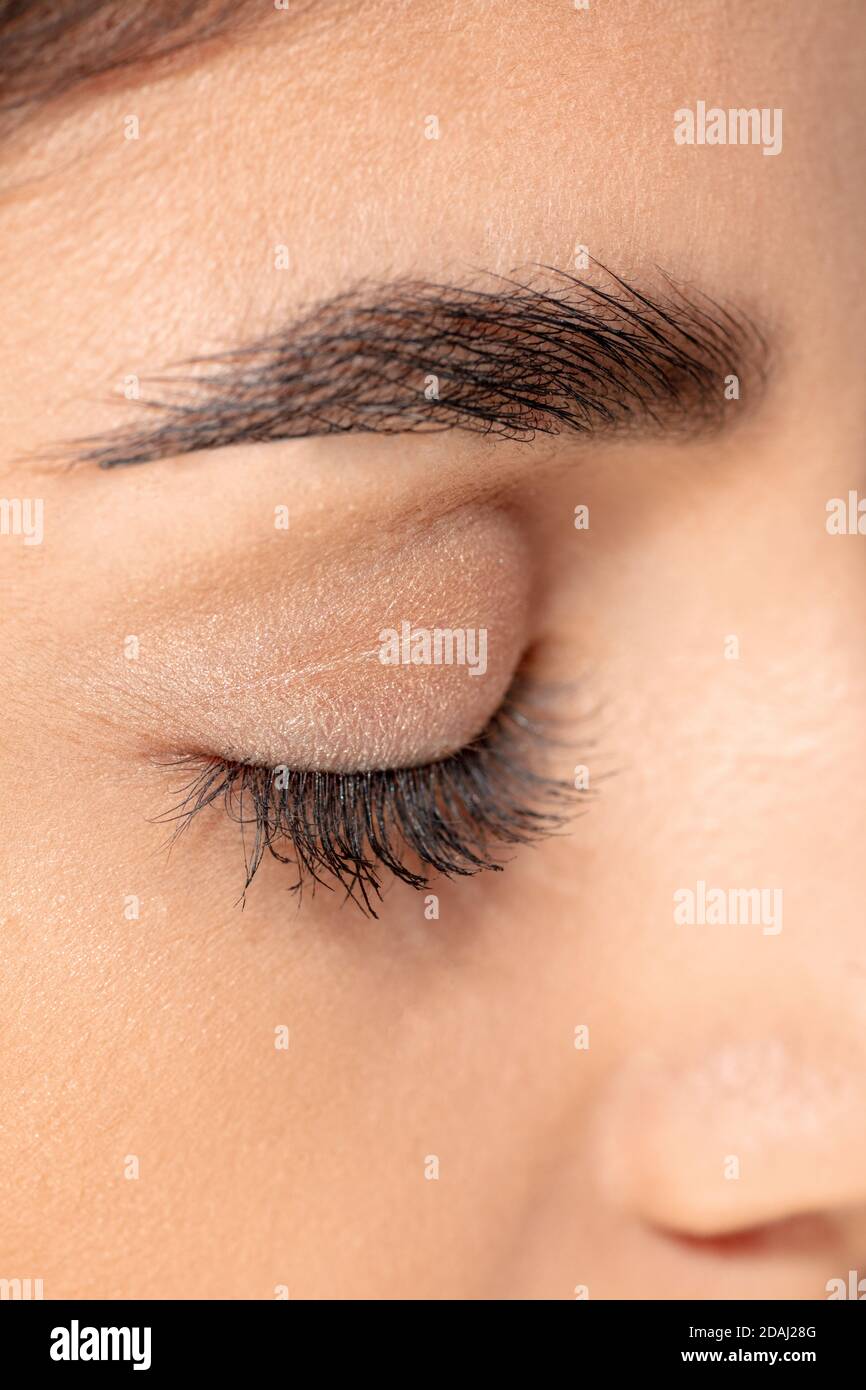 Eyelid, brow. Close up portrait of beautiful jewish female model. Parts ...