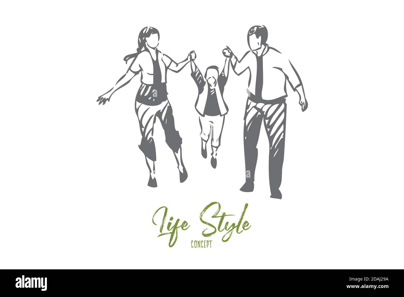 Family walking concept sketch. Isolated vector illustration Stock ...