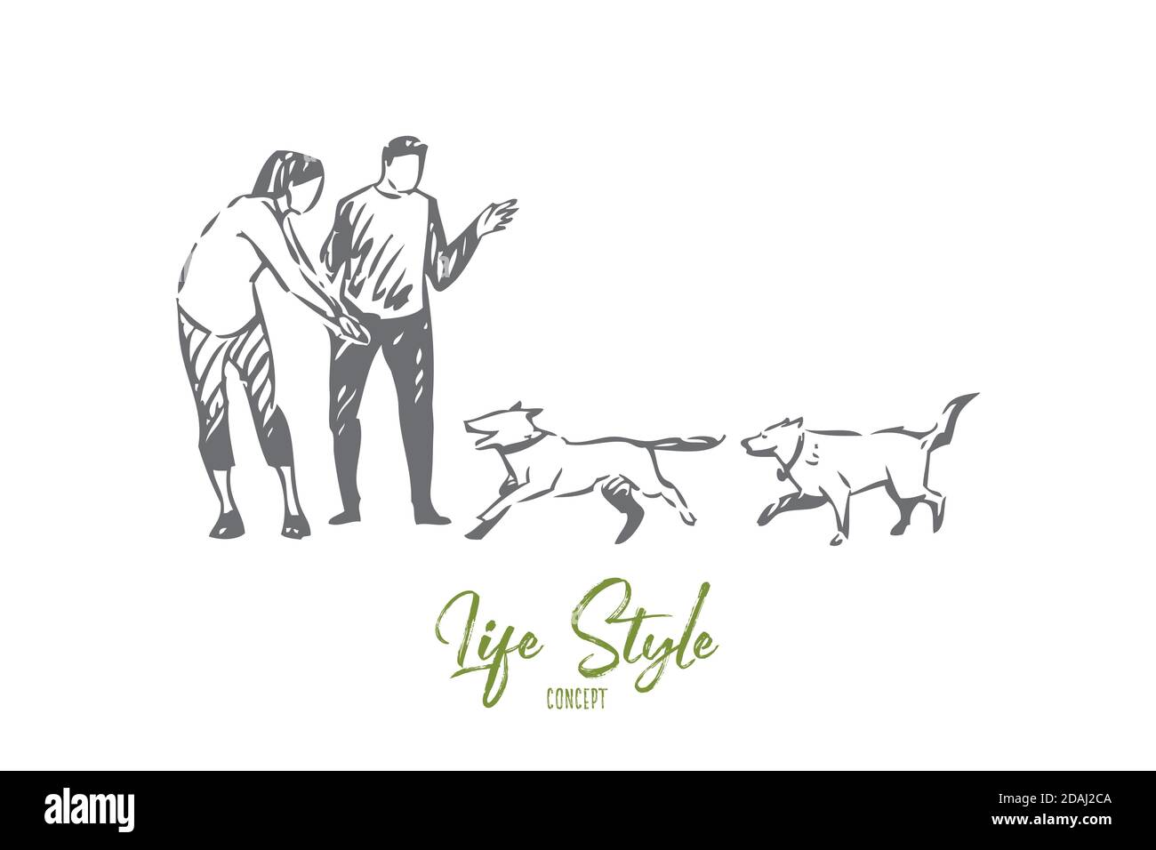 Dog walking concept sketch. Isolated vector illustration Stock Vector ...