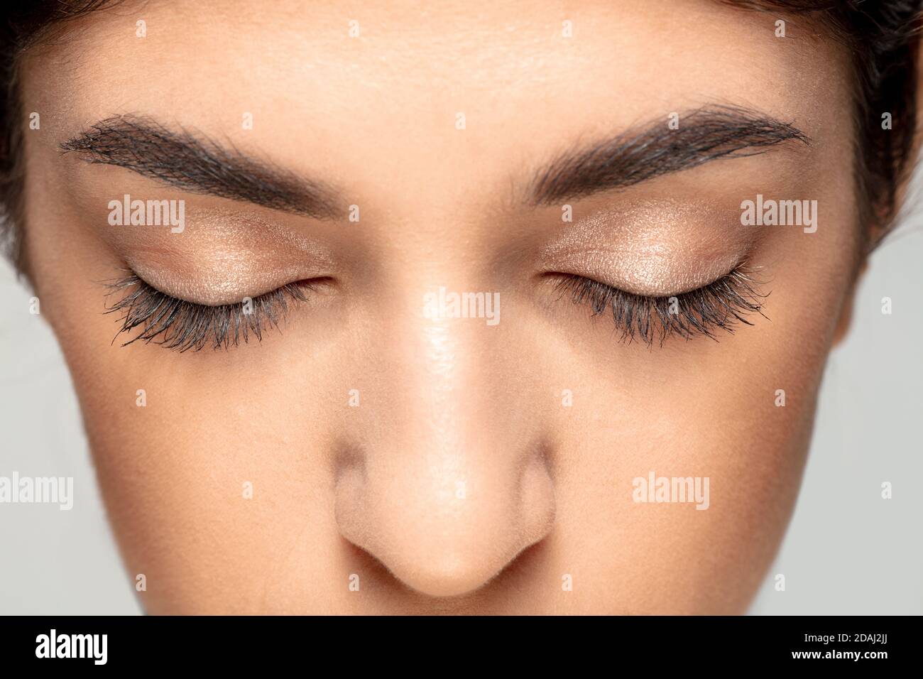 Eyelids, brow. Close up portrait of beautiful jewish female model ...