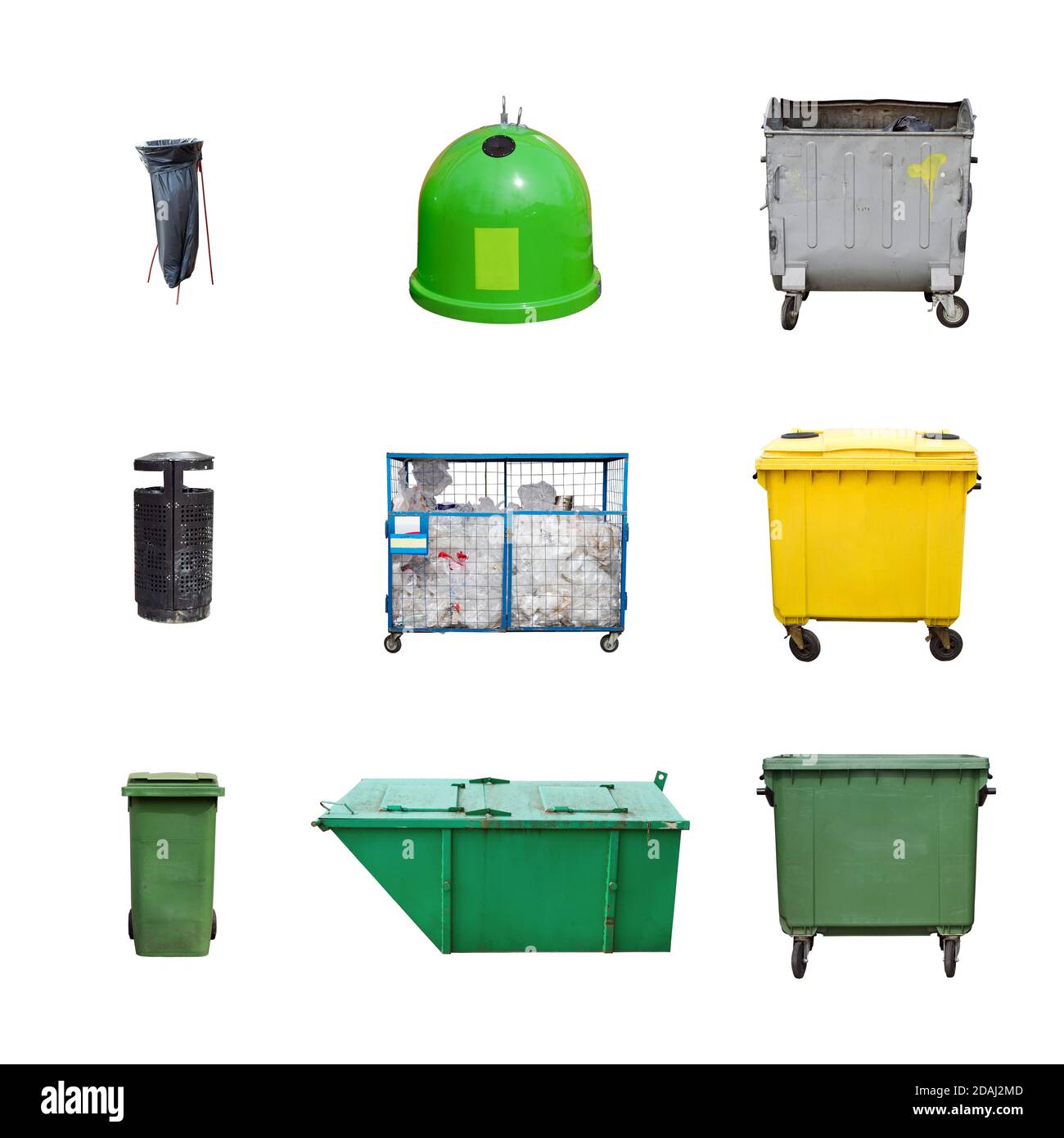 Collection of trash containers isolated on white background Stock Photo ...
