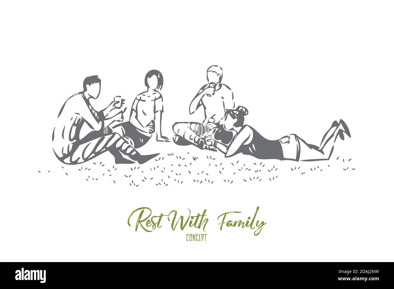 Outing with family concept sketch. Isolated vector illustration Stock ...