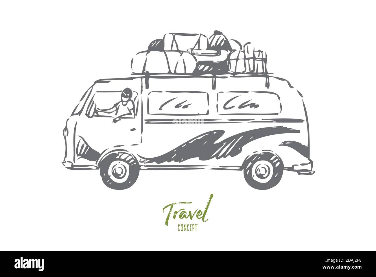 Bus travel concept sketch. Isolated vector illustration Stock Vector ...