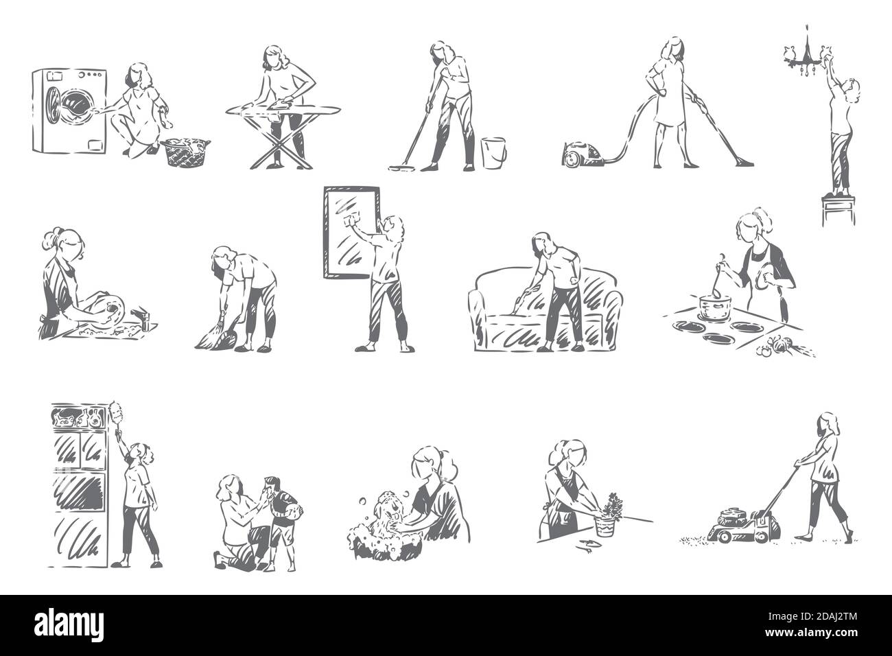 Housekeeping, household chores concept sketch Stock Vector Image & Art ...