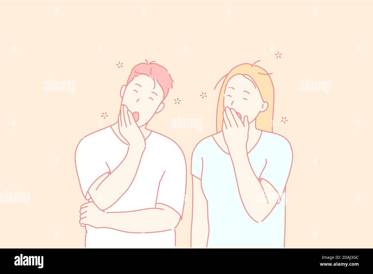 Sleepy people, tired friends, yawning couple concept Stock Vector Image ...