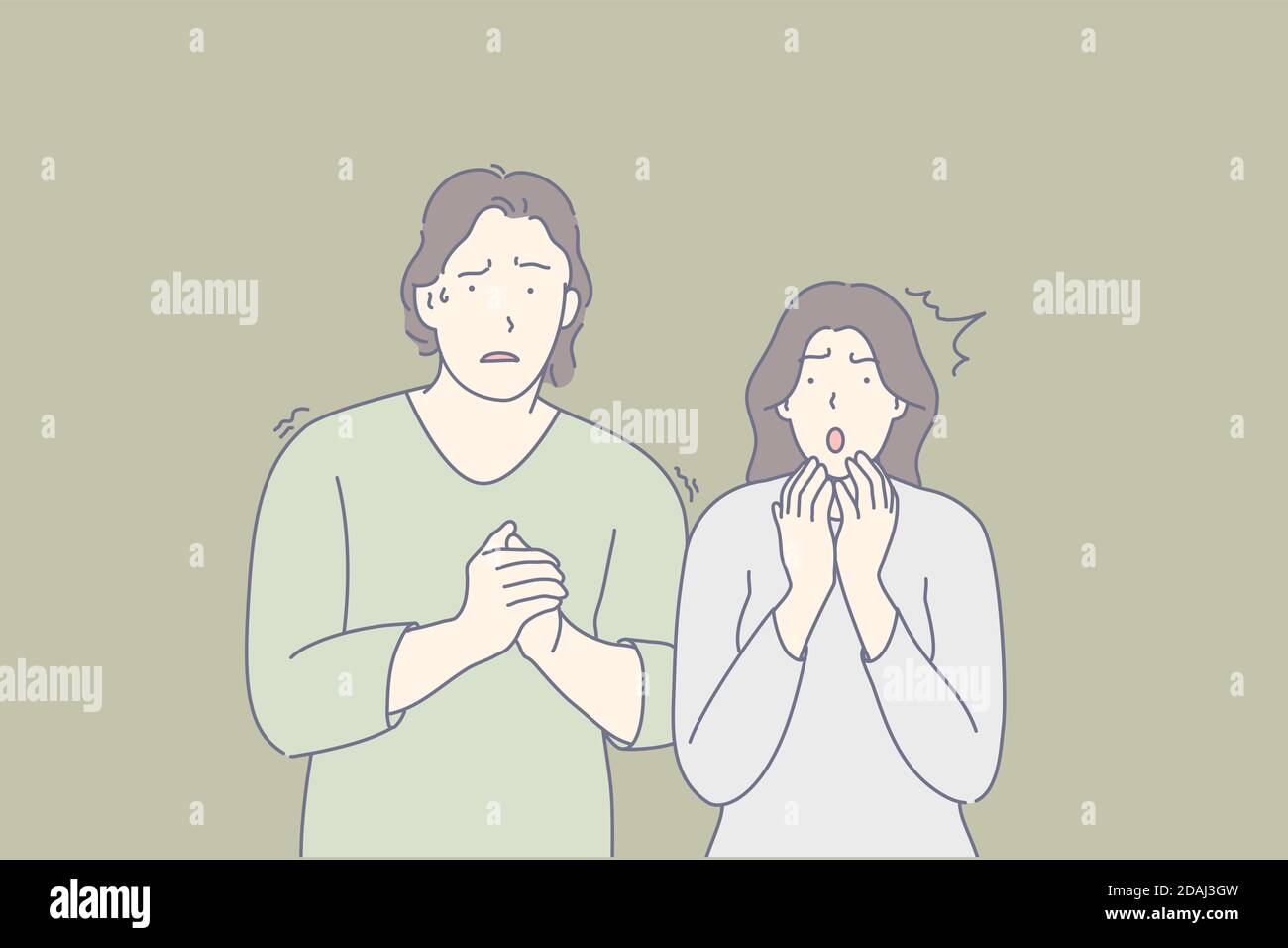 Frightened people, scared couple, shocked friends concept Stock Vector ...
