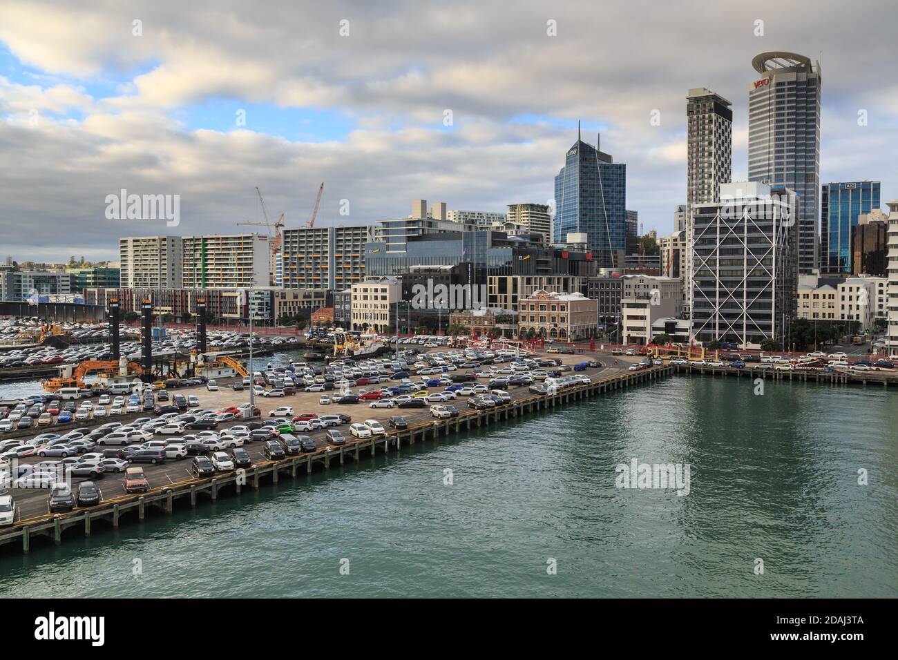 The Port of Auckland, New Zealand, seen from the Waitemata Harbour. The ...