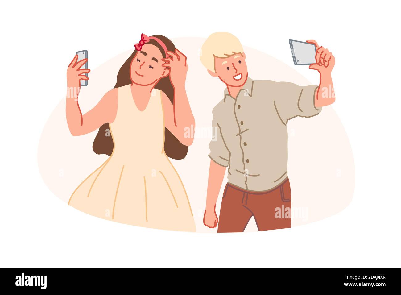 Smartphone addiction, selfie obsession, trendy lifestyle concept Stock ...