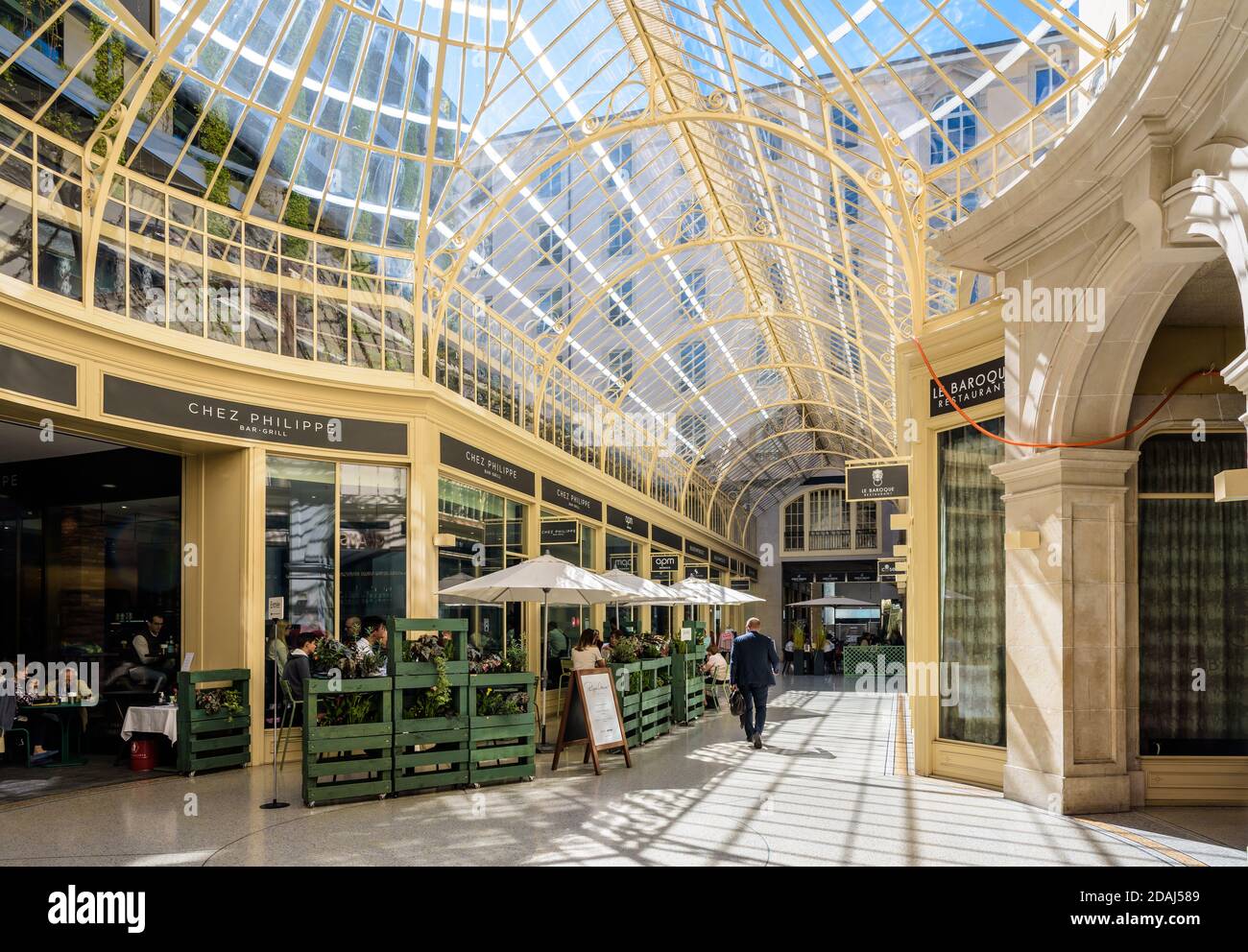 Restaurants and stores in the passage des Lions, a pedestrian passage ...