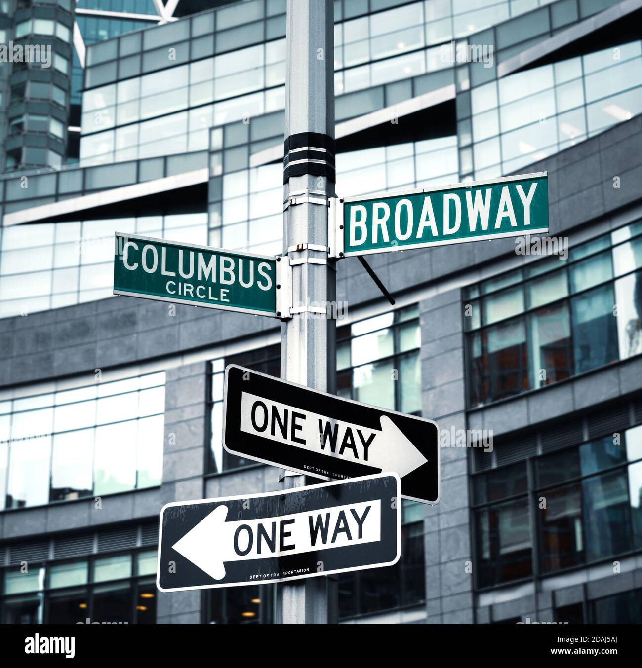 NEW YORK, USA - May 01, 2016: Street signs for Broadway and Columbus ...