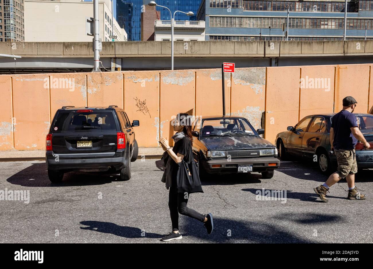 New York, USA - Sep 23, 2017: Manhattan street scene. Parked cars near ...