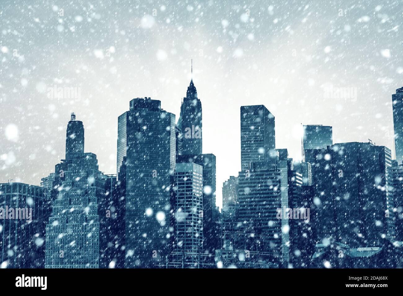 New York City. Winter concept. Falling snow in NYC. Winter Manhattan in ...