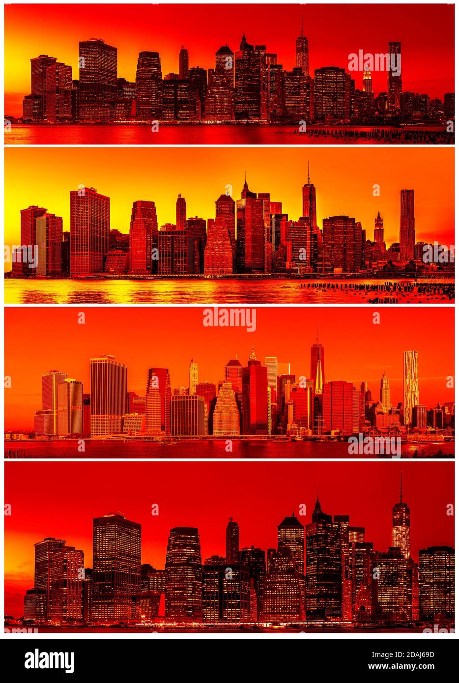 Manhattan panorama. New York City skyline. Set of 4 images in dramatic ...