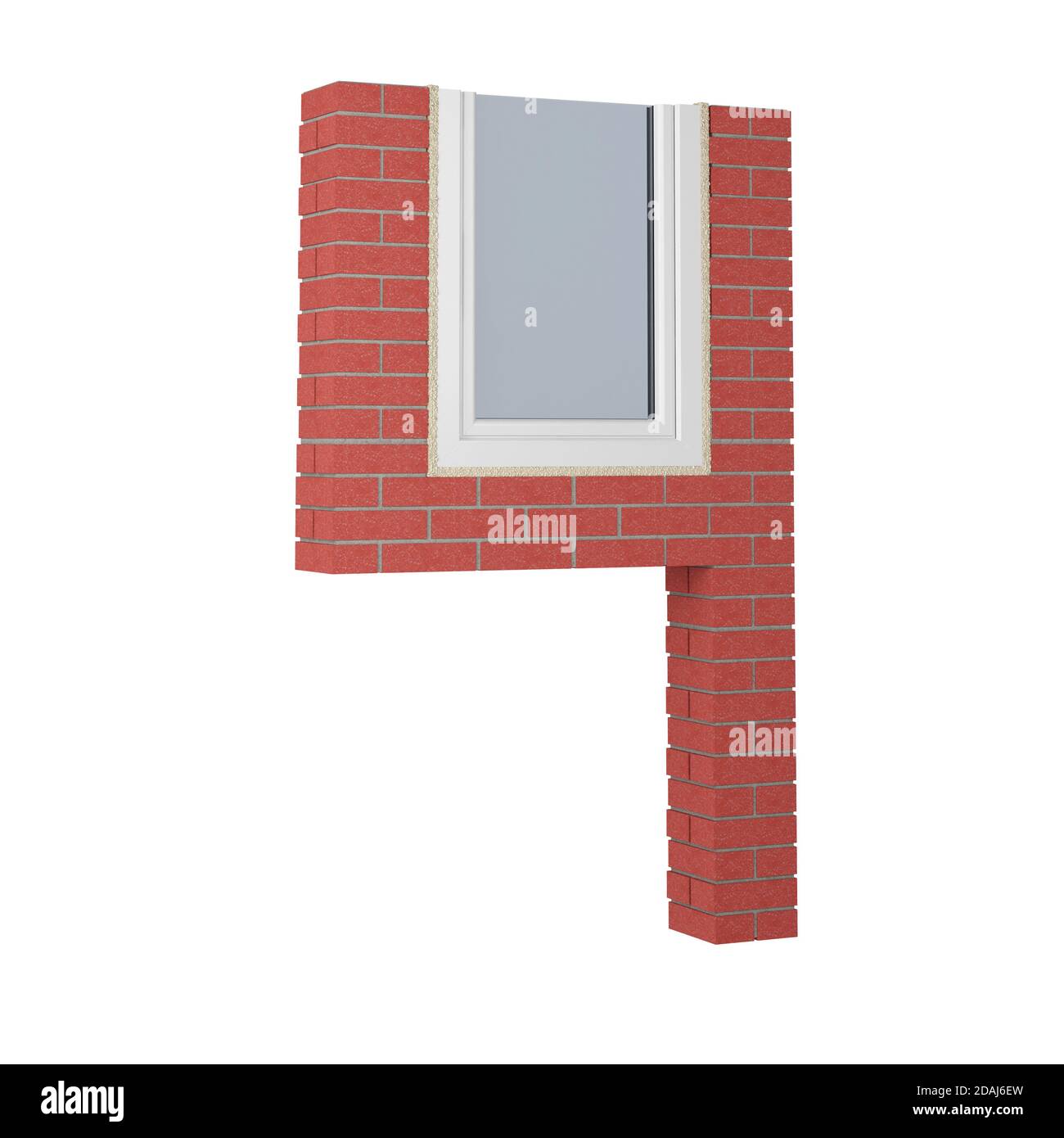 number 4 made of bricks and fragment of window isolated on white. 3d ...