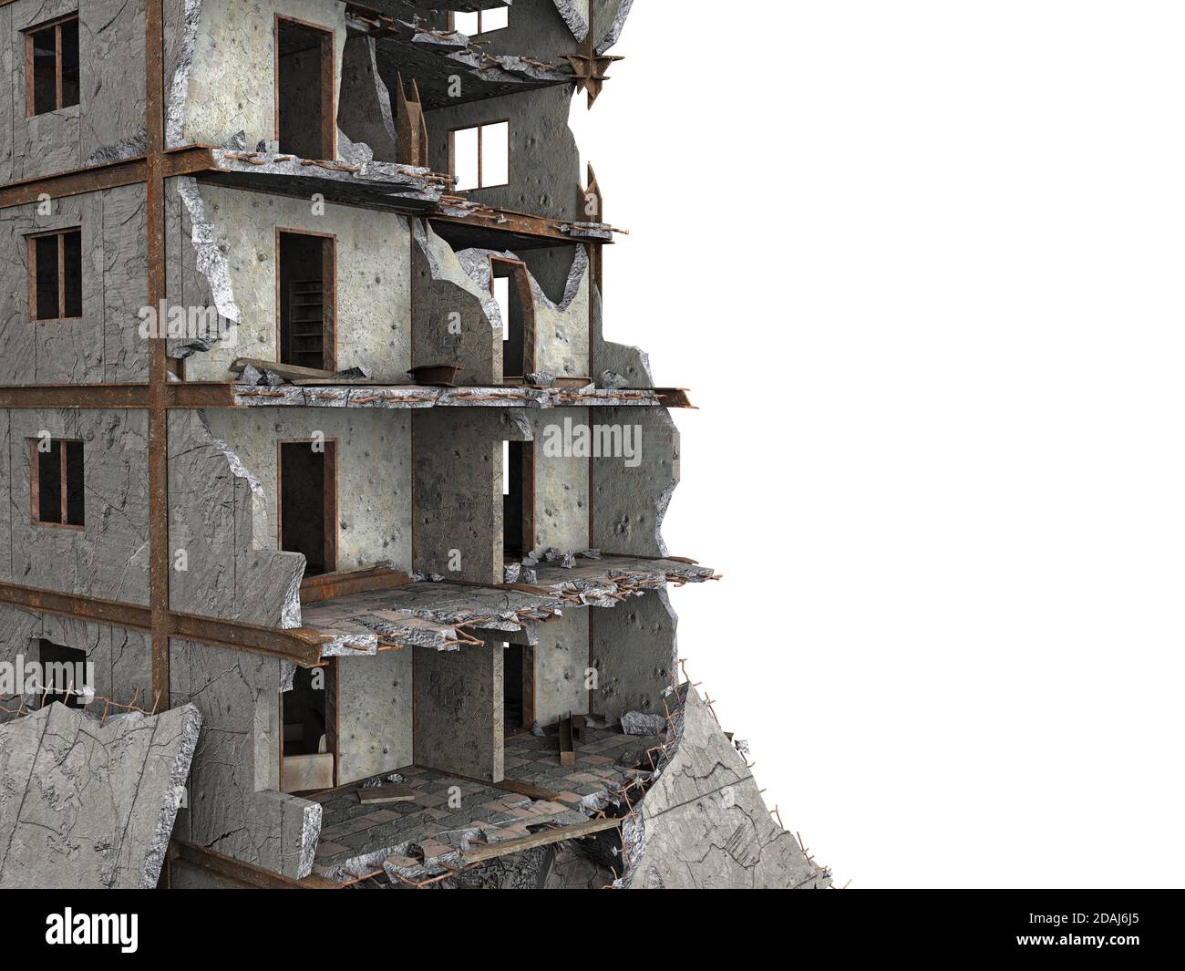 ruined low rise building close up with copy space. 3d rendering Stock ...