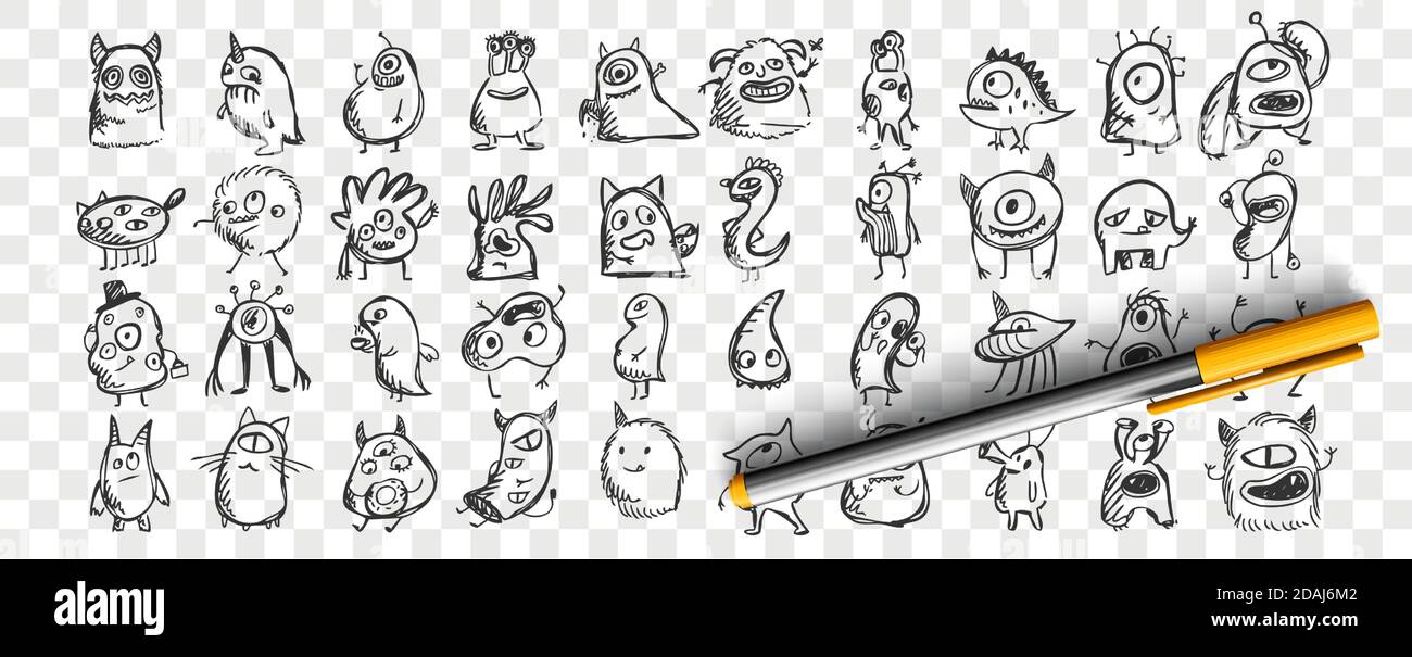 Monsters doodle set Stock Vector Image & Art - Alamy