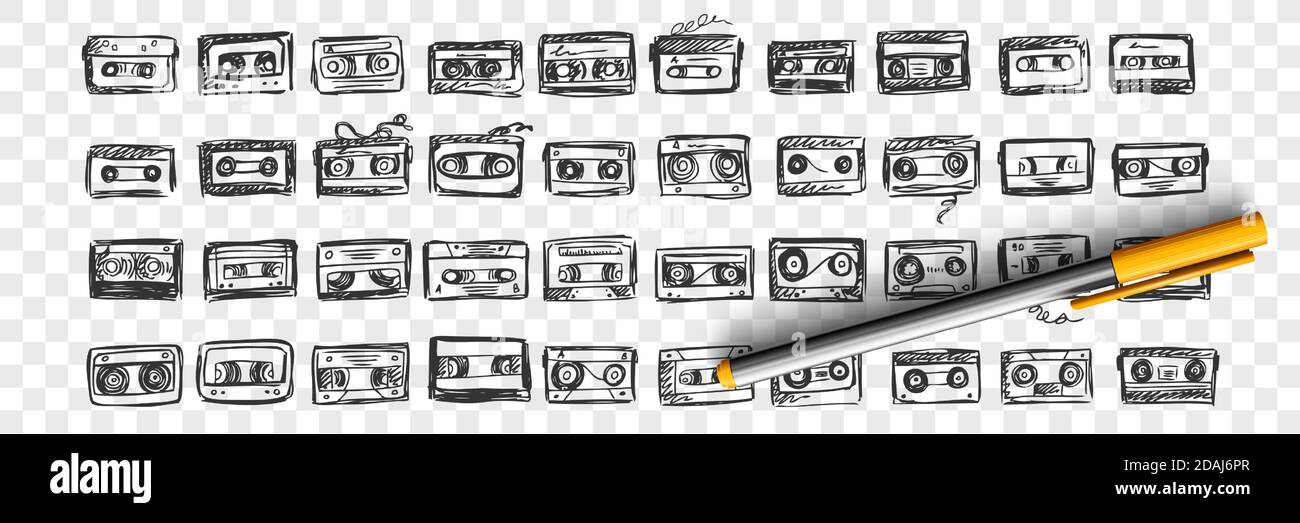 Hand drawn audio tapes doodle set Stock Vector Image & Art - Alamy
