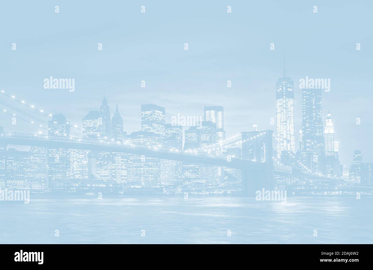 Light blue image of Brooklyn Bridge, East River and Manhattan with ...