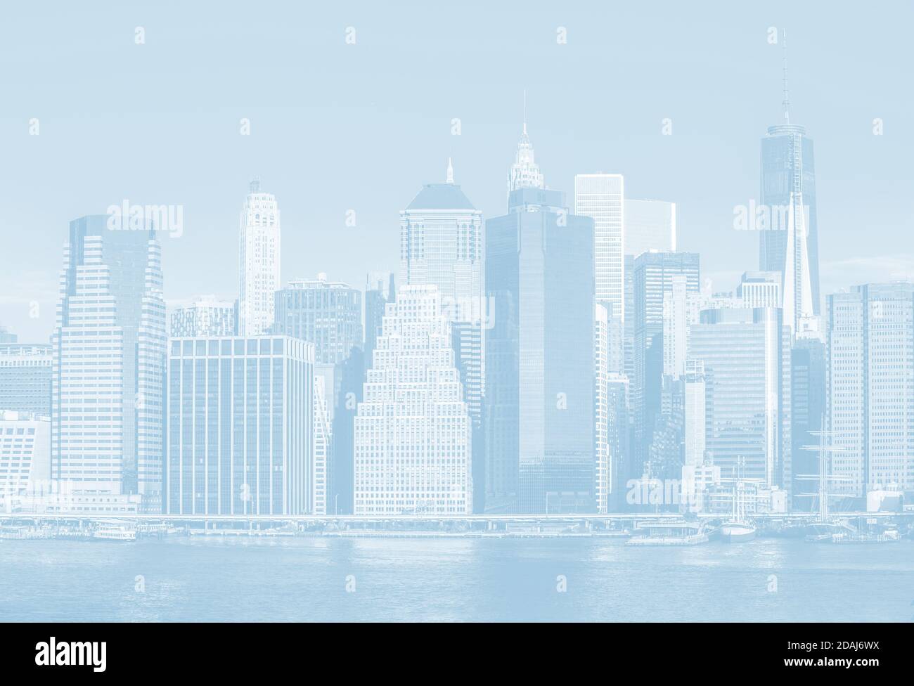 Light blue image of Manhattan. Morning New York City skyline Stock ...