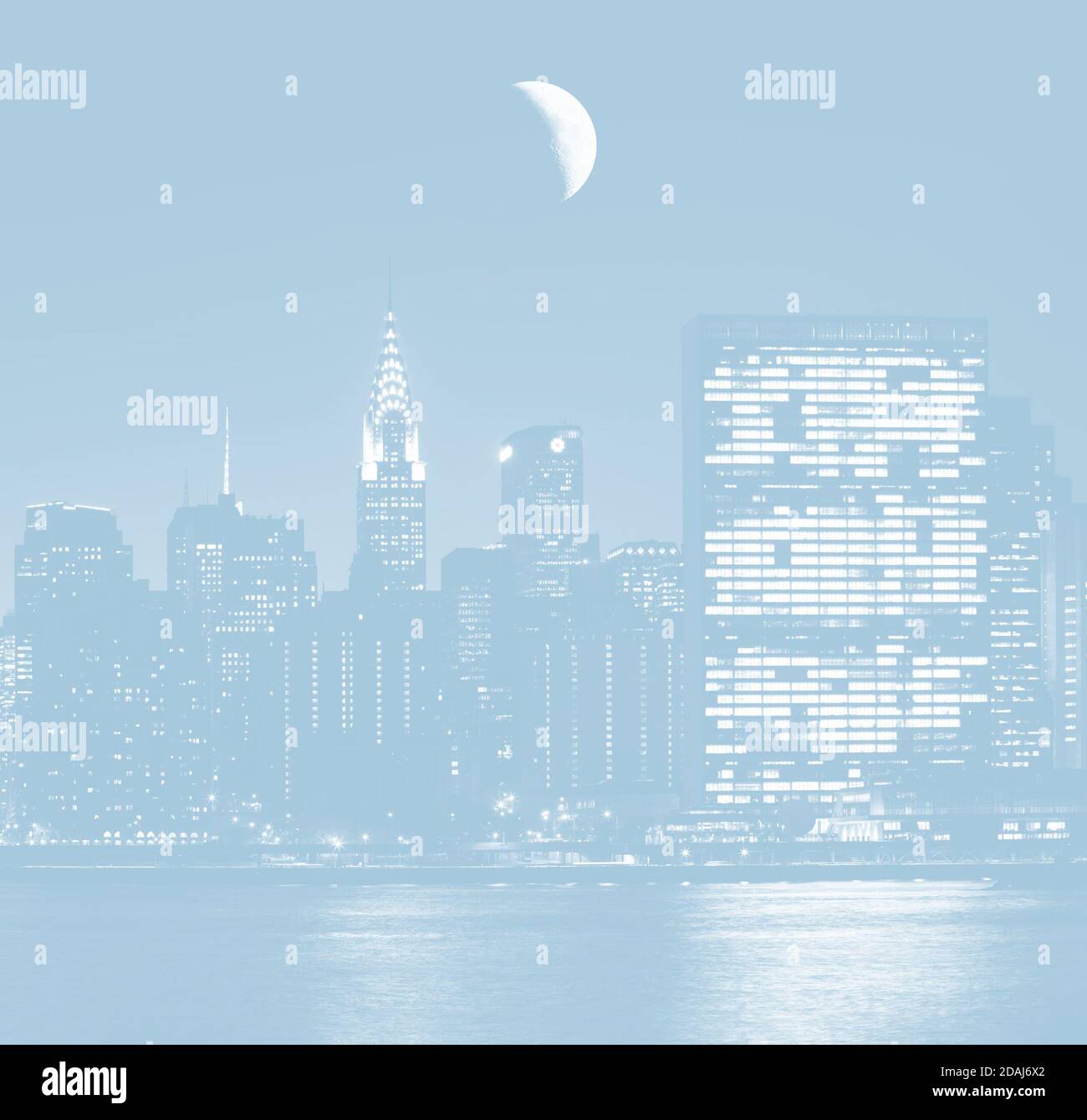 Light blue image of moon over Manhattan. New York City skyline Stock ...