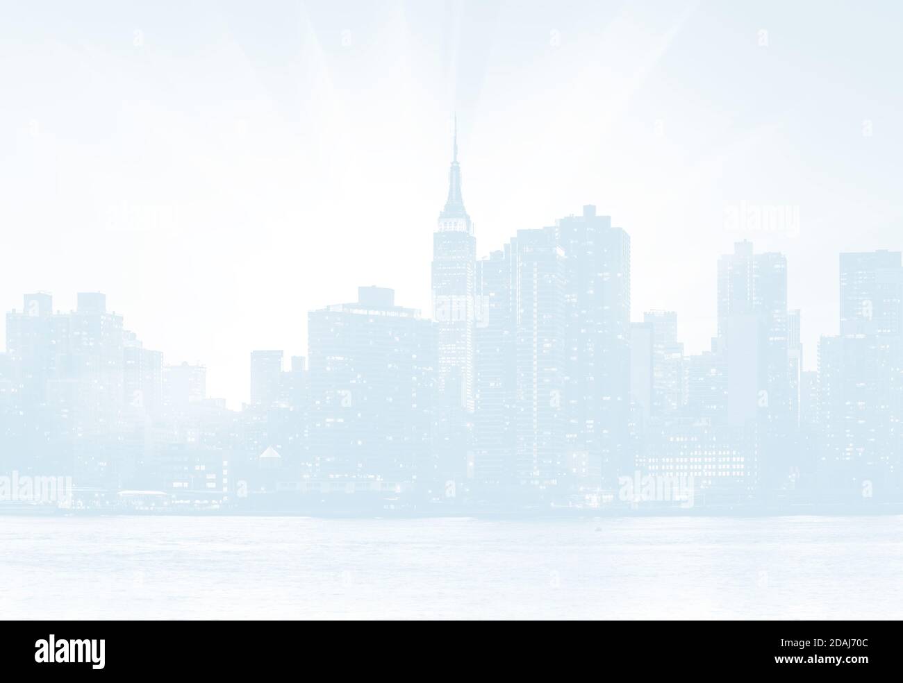 Light blue image of Manhattan skyline at sunset. New York City Stock ...