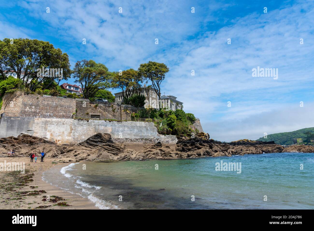 Dawn French house on cliffs and of Readymoney Cove, Fowey, Cornwall, UK ...