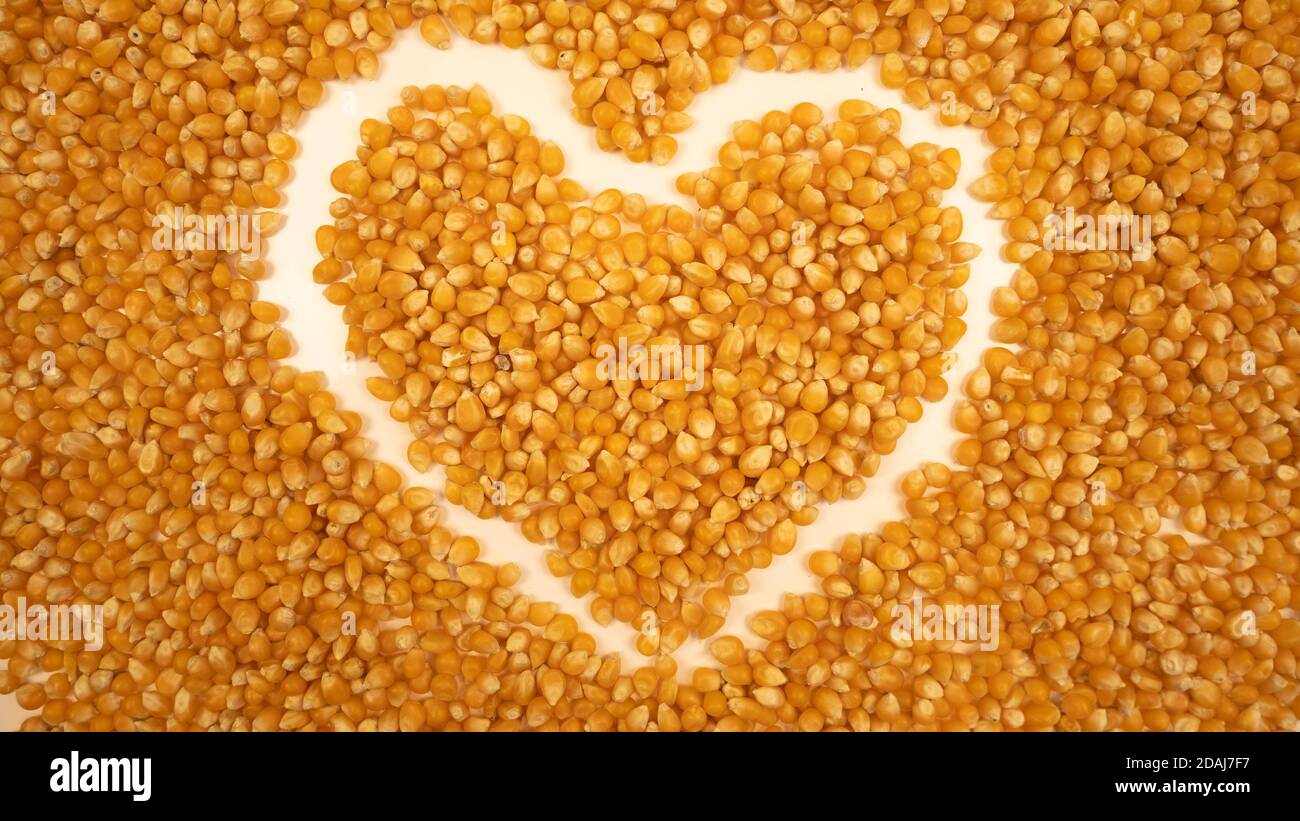 Popcorn maize heart. Dry pop corn. Healthy eating. Yellow grain ...