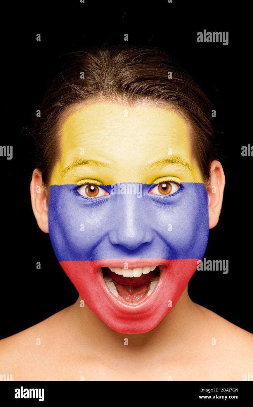 portrait of girl with colombian flag painted on her face Stock Photo ...