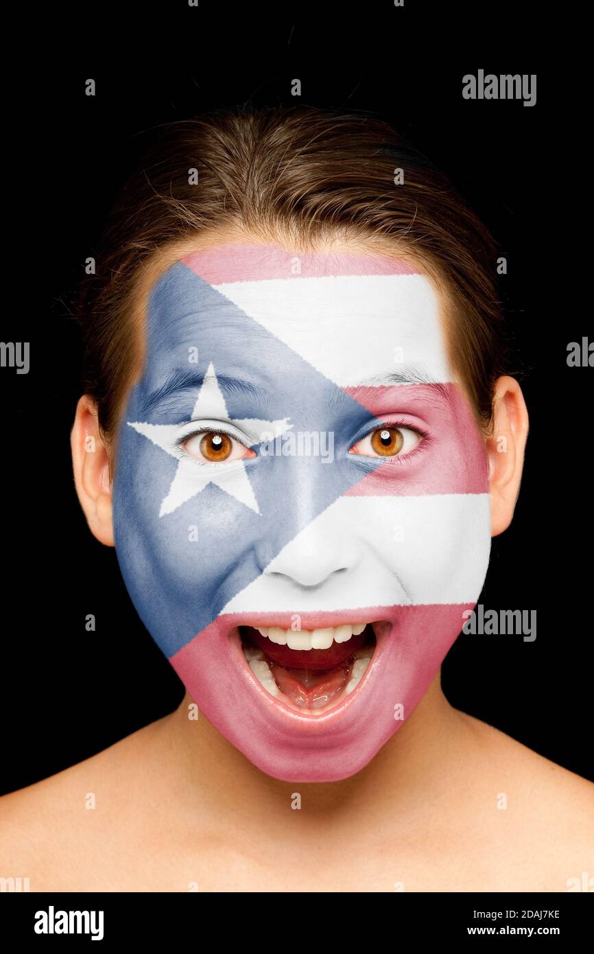 portrait of girl with puerto rican flag painted on her face Stock Photo ...