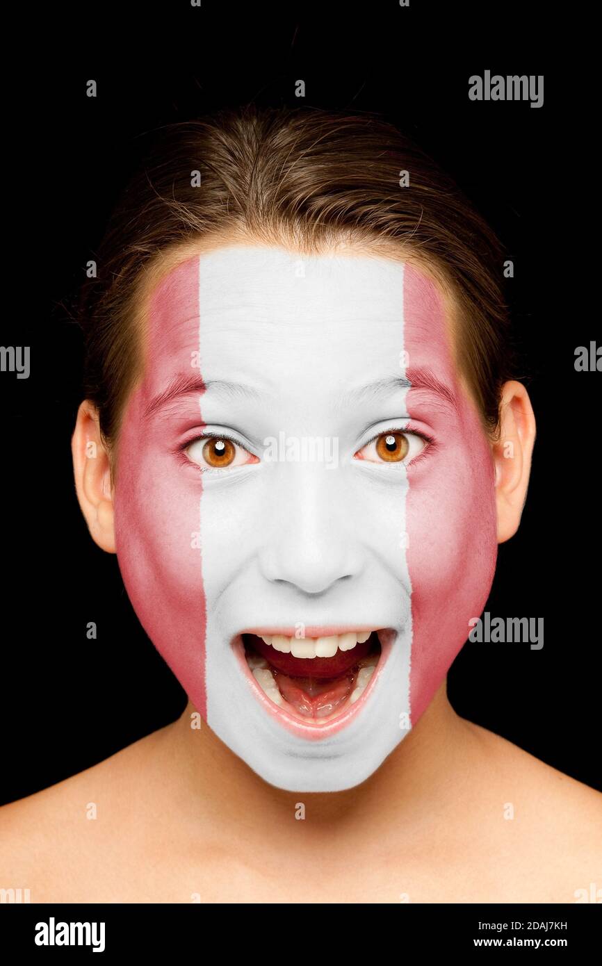 portrait of girl with peruvian flag painted on her face Stock Photo - Alamy