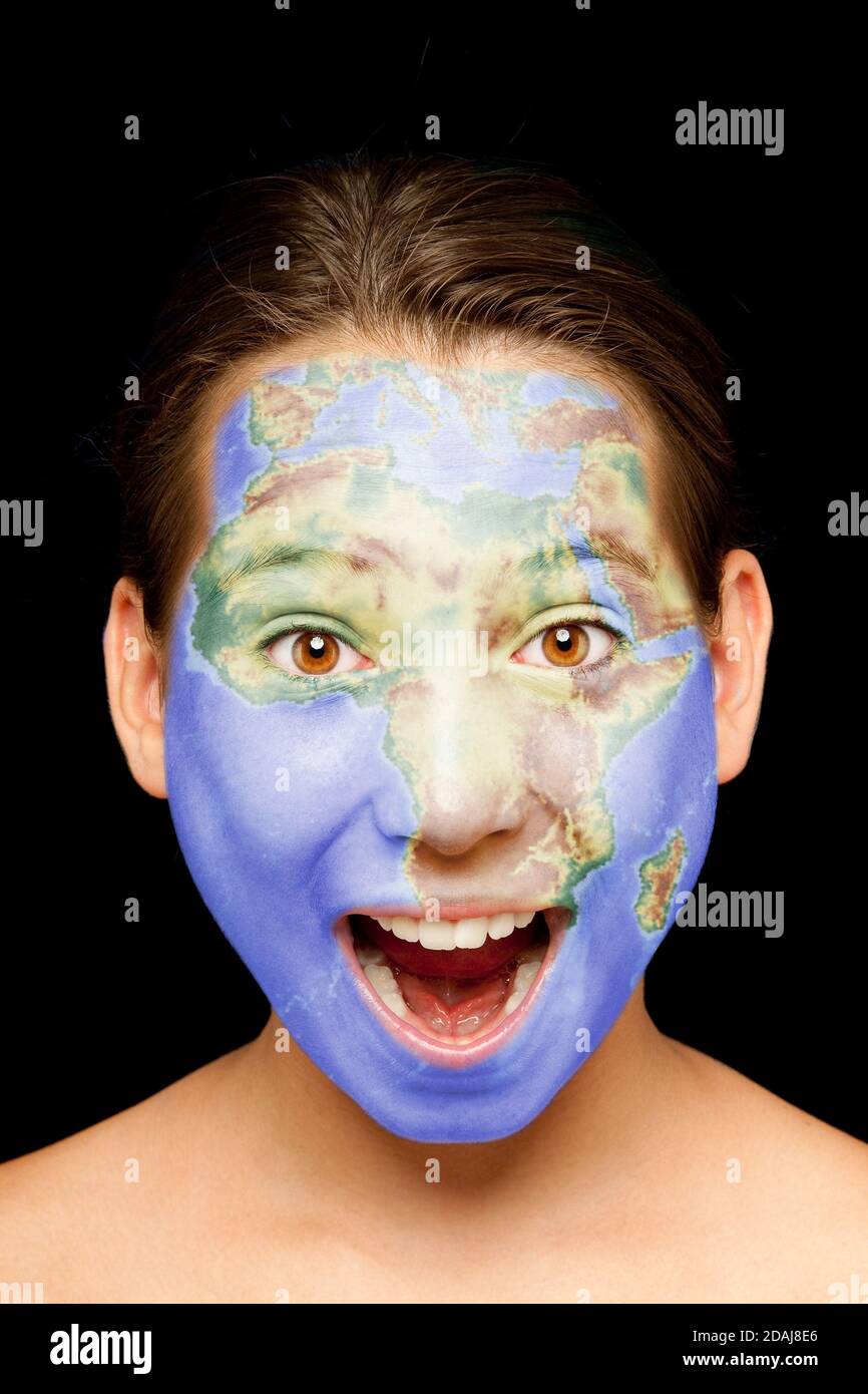 portrait of girl with african map painted on her face Stock Photo - Alamy