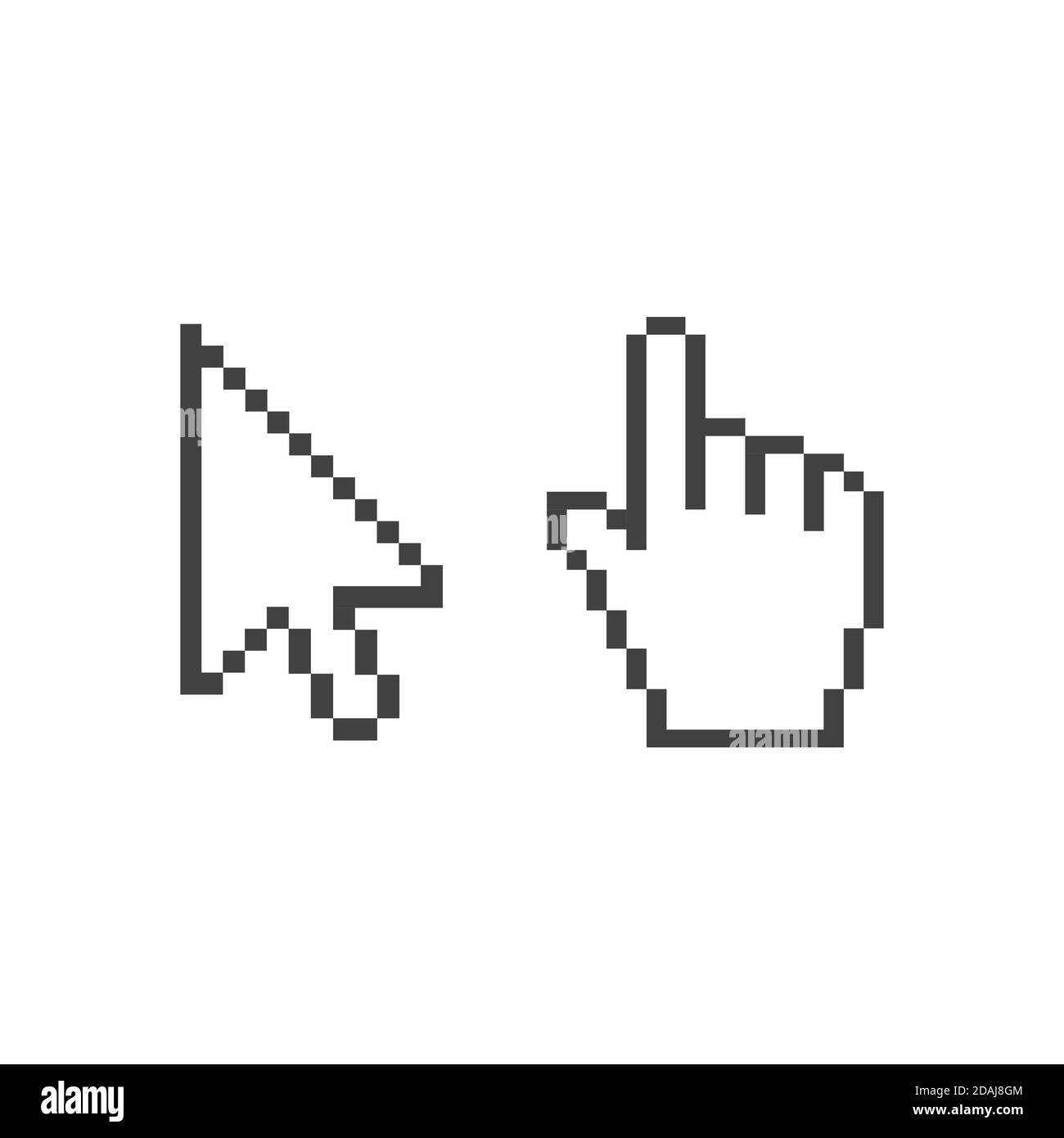 Pixel computer pointer, hand with forefinger, arrow, vector ...