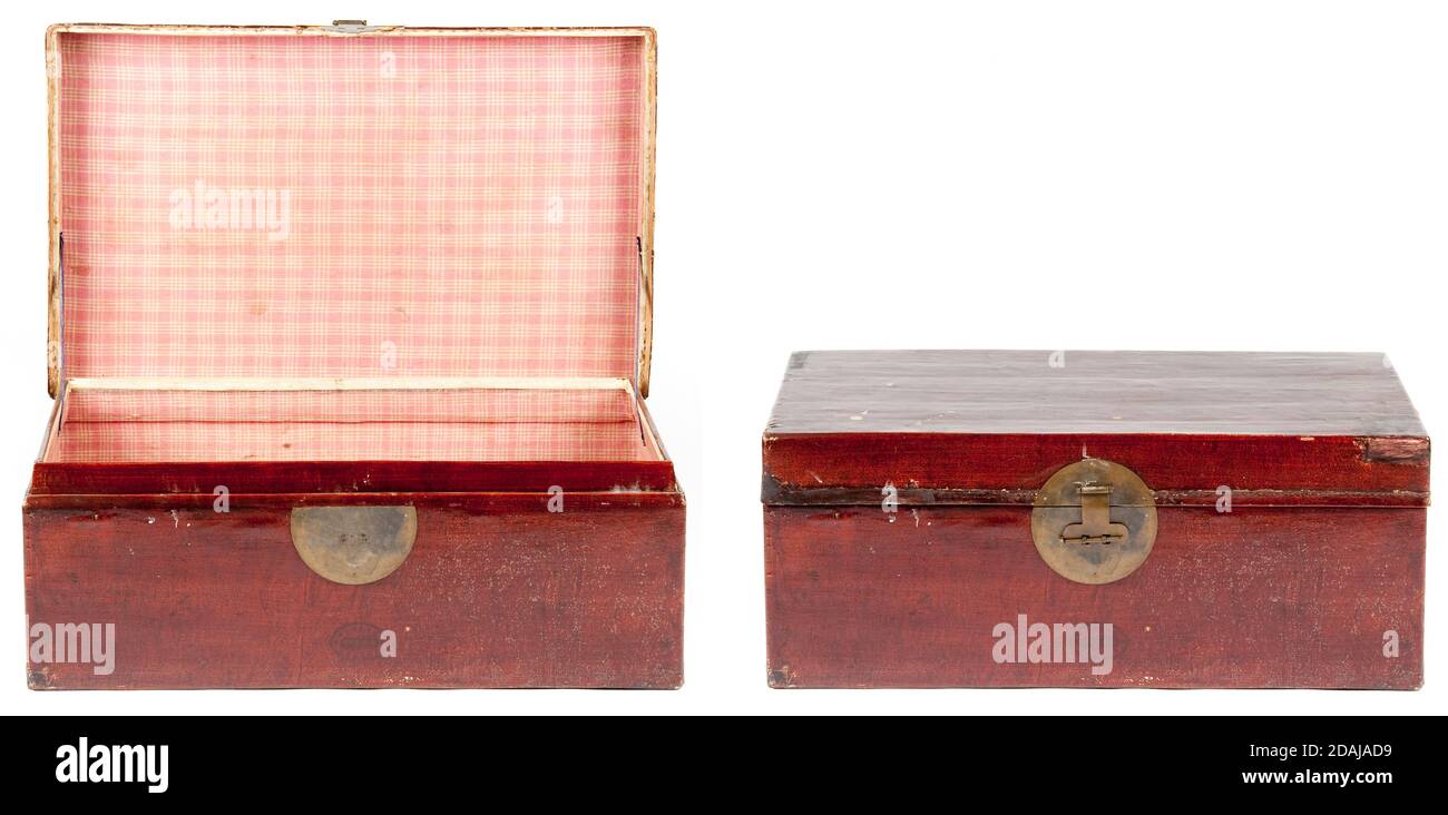 ancient trunk opened and closed isolated on white background Stock ...