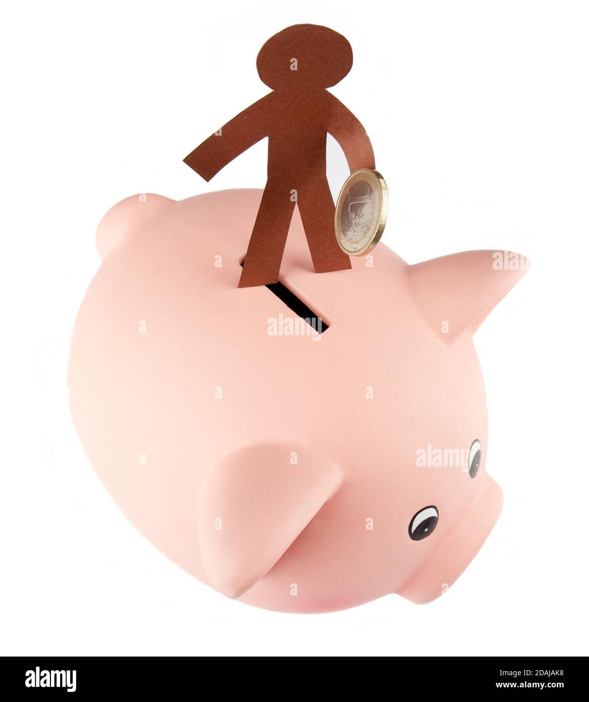 paper figure saving money on a piggy bank isolated on white background ...