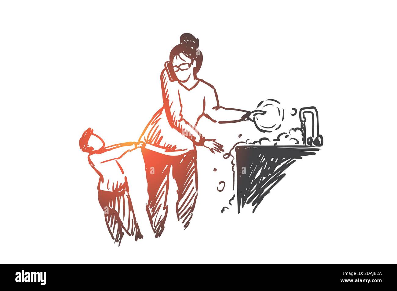 Multitasking woman concept. Hand drawn isolated vector Stock Vector ...