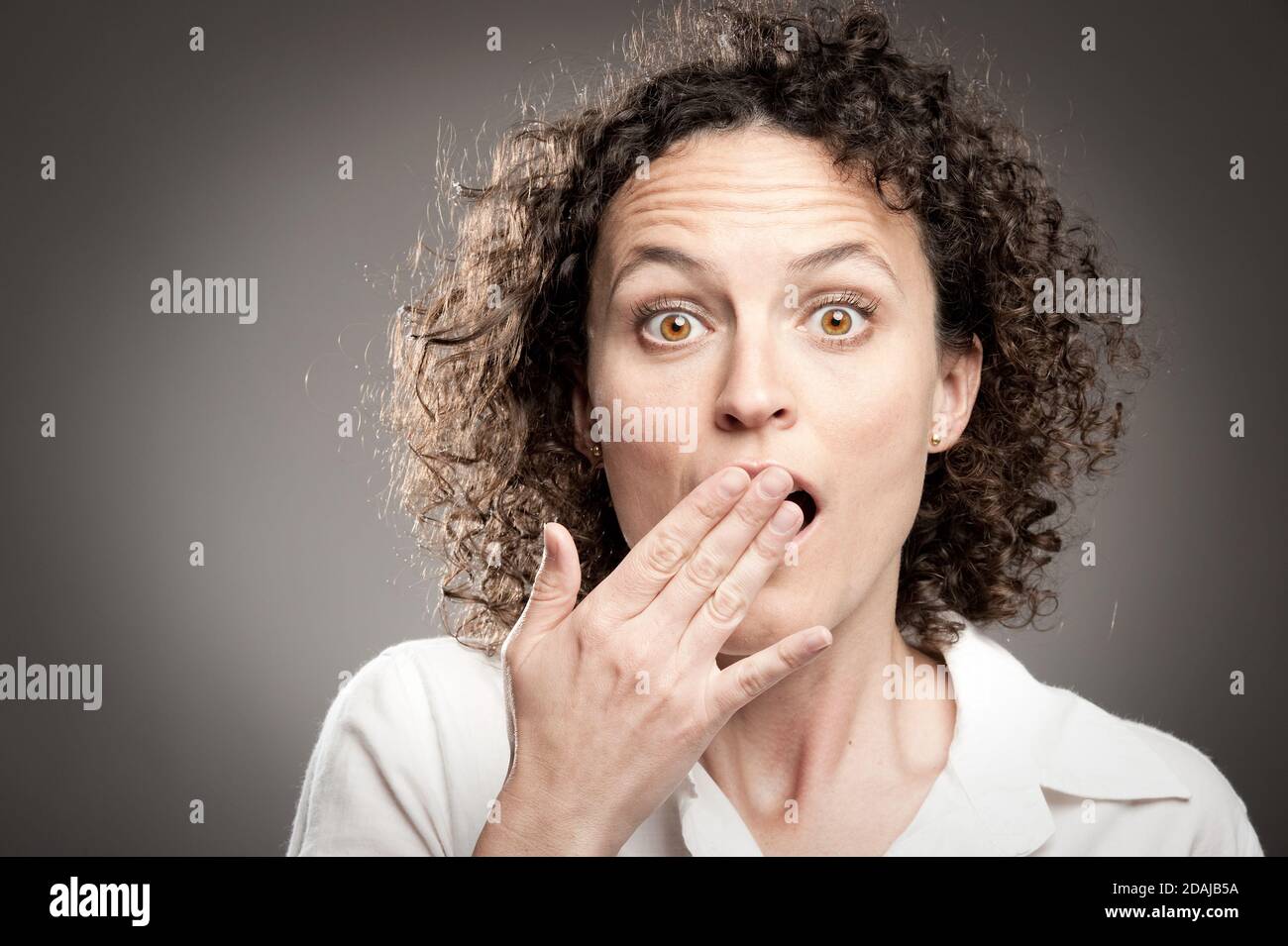 Astonished woman open mouth hi-res stock photography and images - Alamy