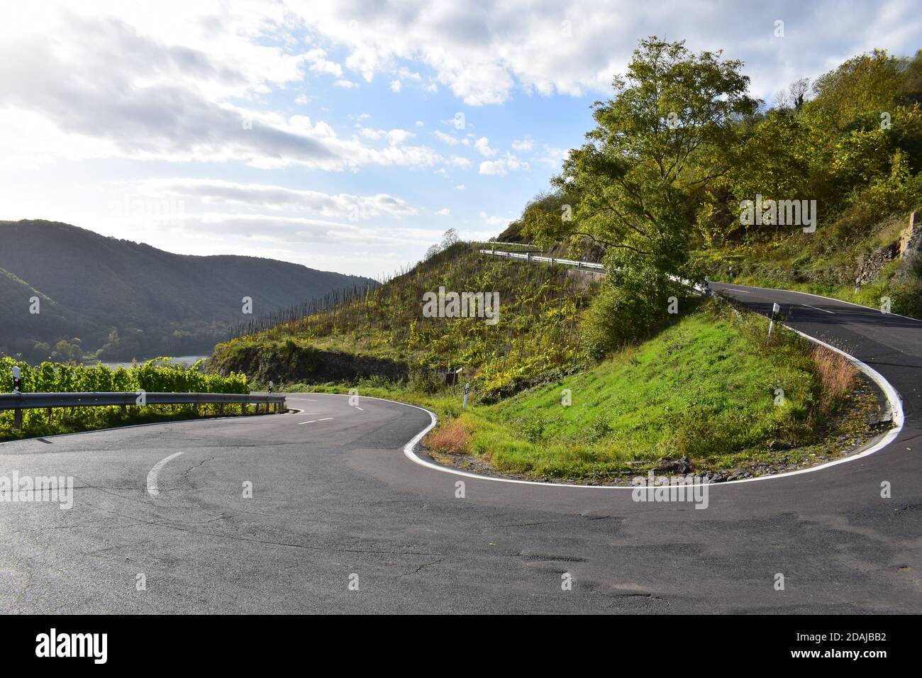 serpentine road through the vineyards above Pommern an der Mosel Stock ...