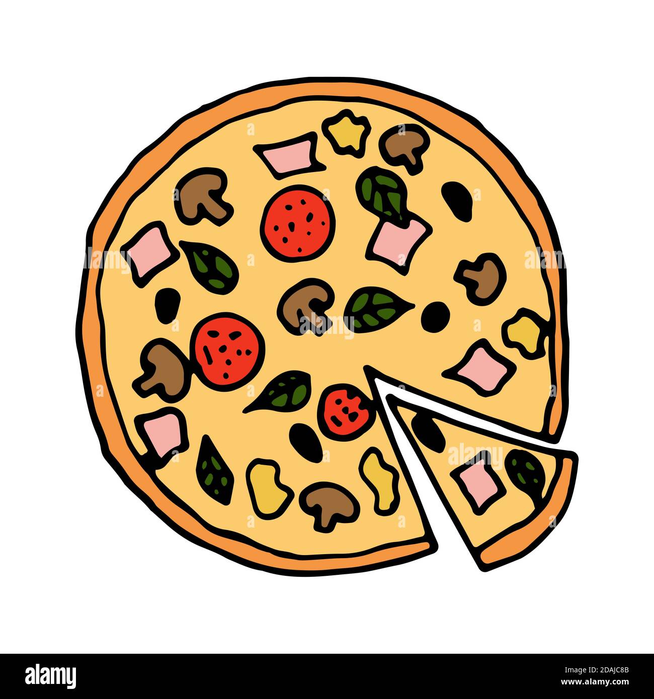 Pizza italian traditional food. Hand drawn sketch style. Vector ...